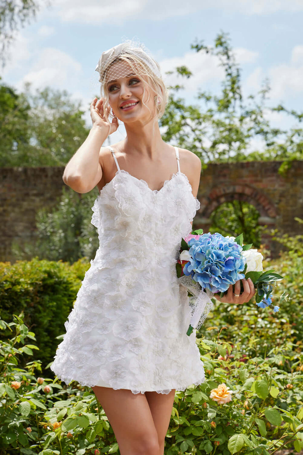 Elegant Osiria Mini Wedding Dress | 3D Flowers | Beaded